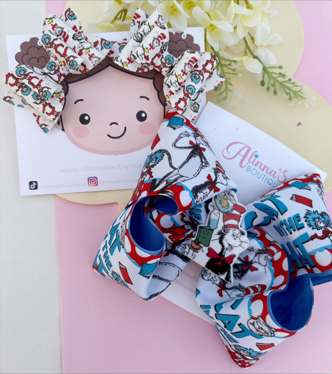 Dr Seuss Inspired Hair Bows, Cat in the Hat Bows, Thing 1 and Thing 2 ...