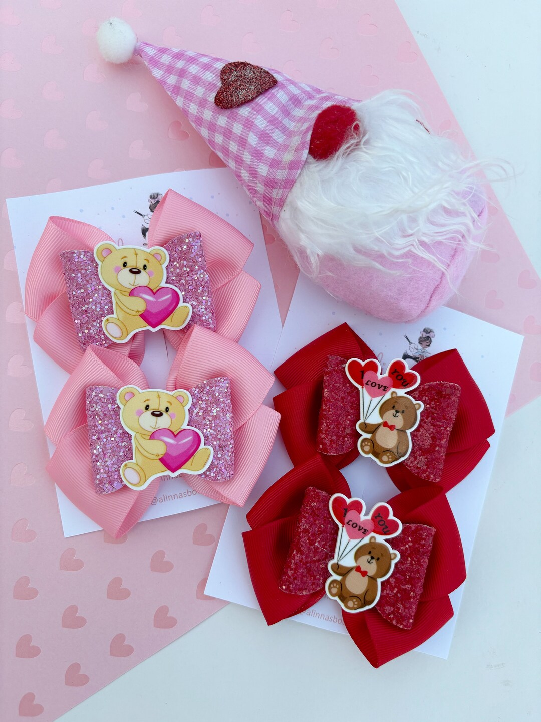 Valentine Bows, Pink Hair Bows, Red Hair Bows, Valentine's Day Bows, - Etsy