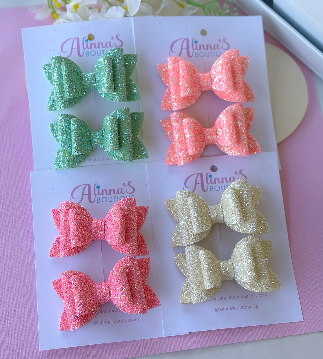 Pink Glitter Bows, Pink Bows, Glitter Pigtail Bows, Pink Hair Clips ...