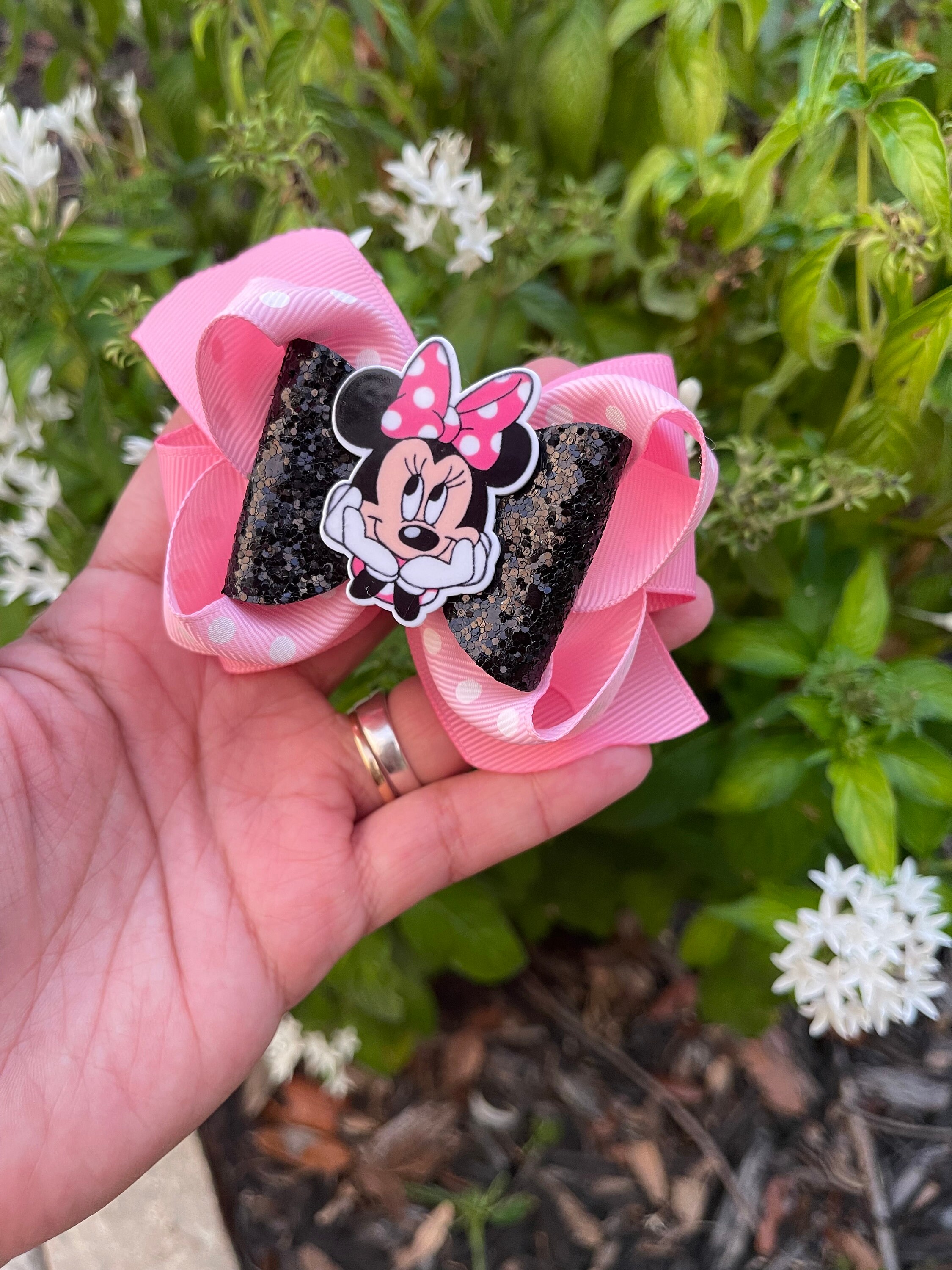 Character Inspired Hair Bows , Mouse Bows Set , Minnie Pig Tail Bows ...