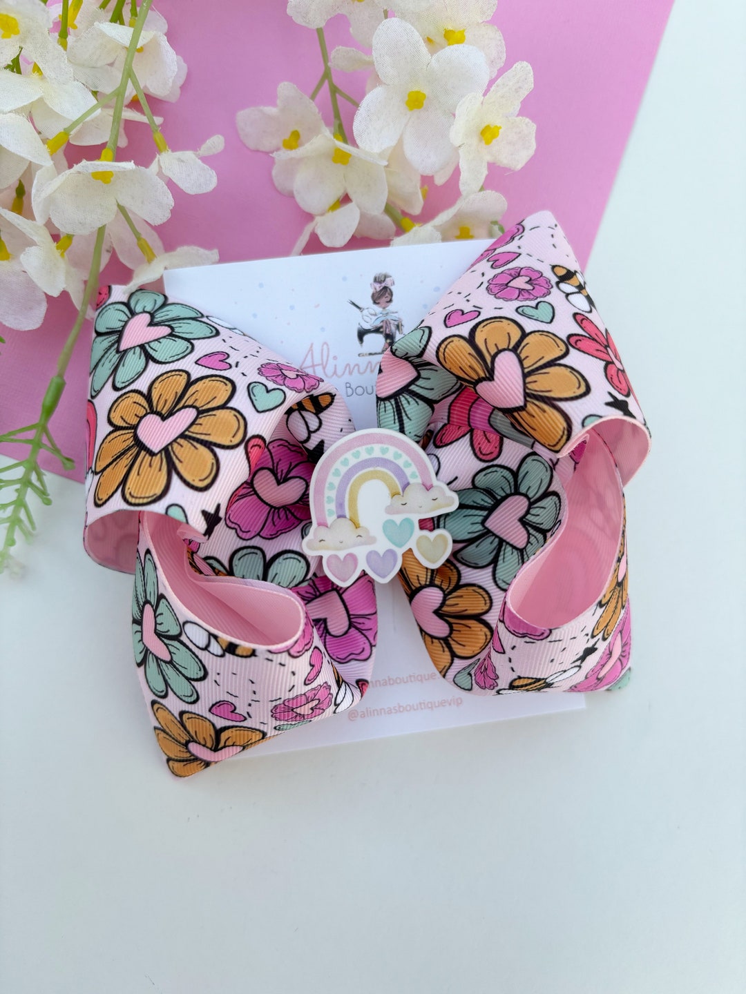 Rainbow Hair Bow, Large Rainbow Hair Bow, Large Hair Bow, Rainbow ...
