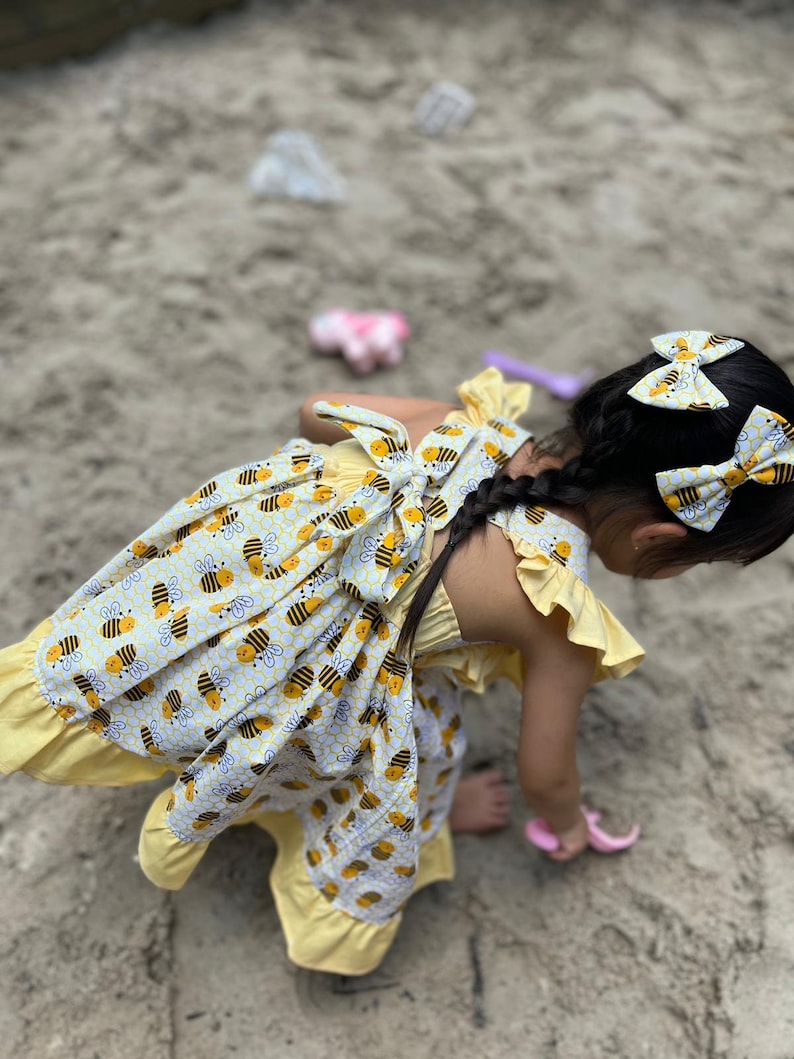 Sweet Bumble Bee Toddler Girl Dress With Embroidery, First Birthday ...
