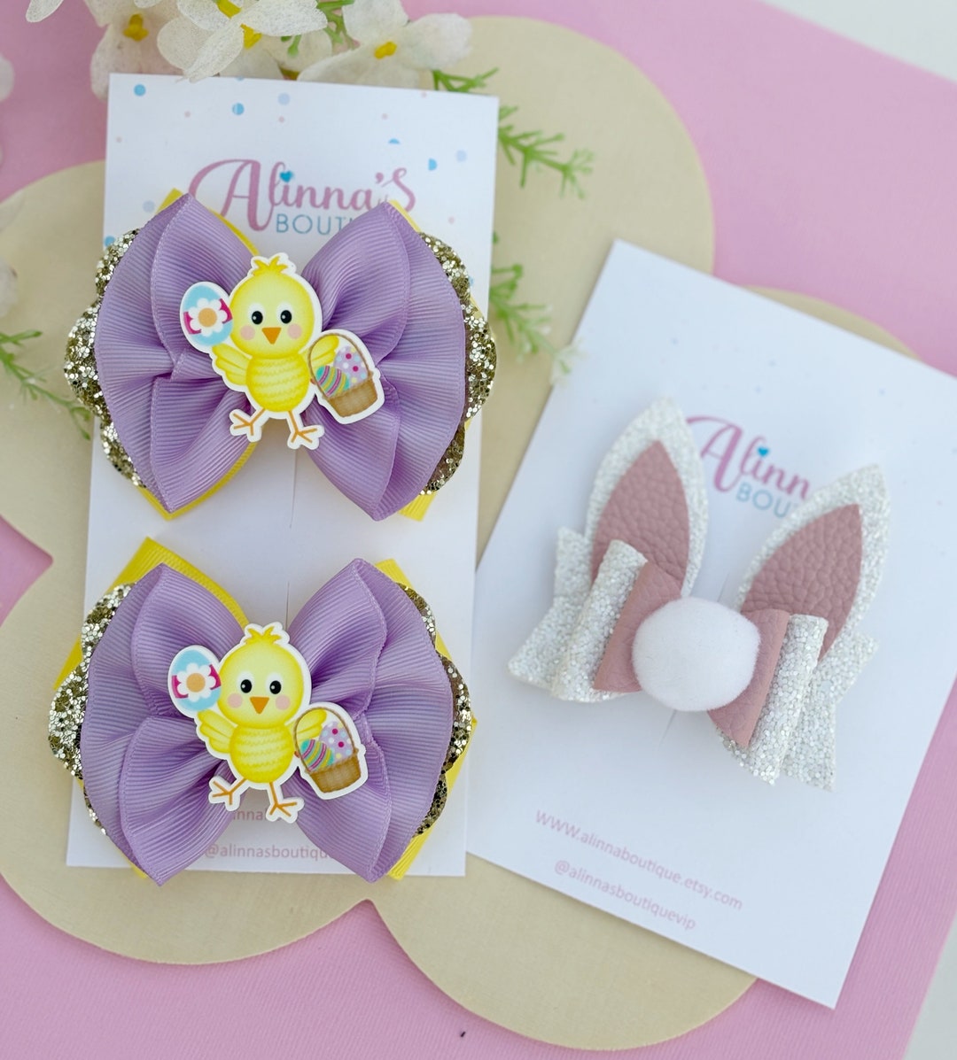 Easter Inspired Bows , Bunny Hair Bows , Easter Bows , Easter Pigtail ...