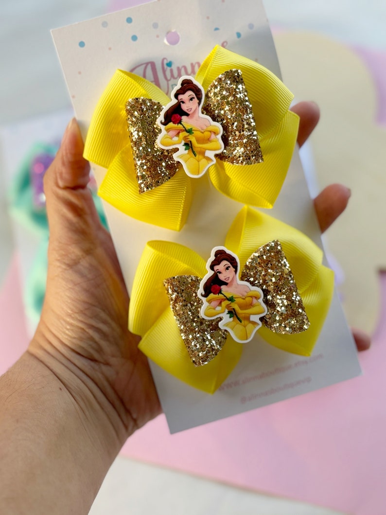 Princess Inspired Hair Bows, Princess Pigtail Bows for Birthday Party ...