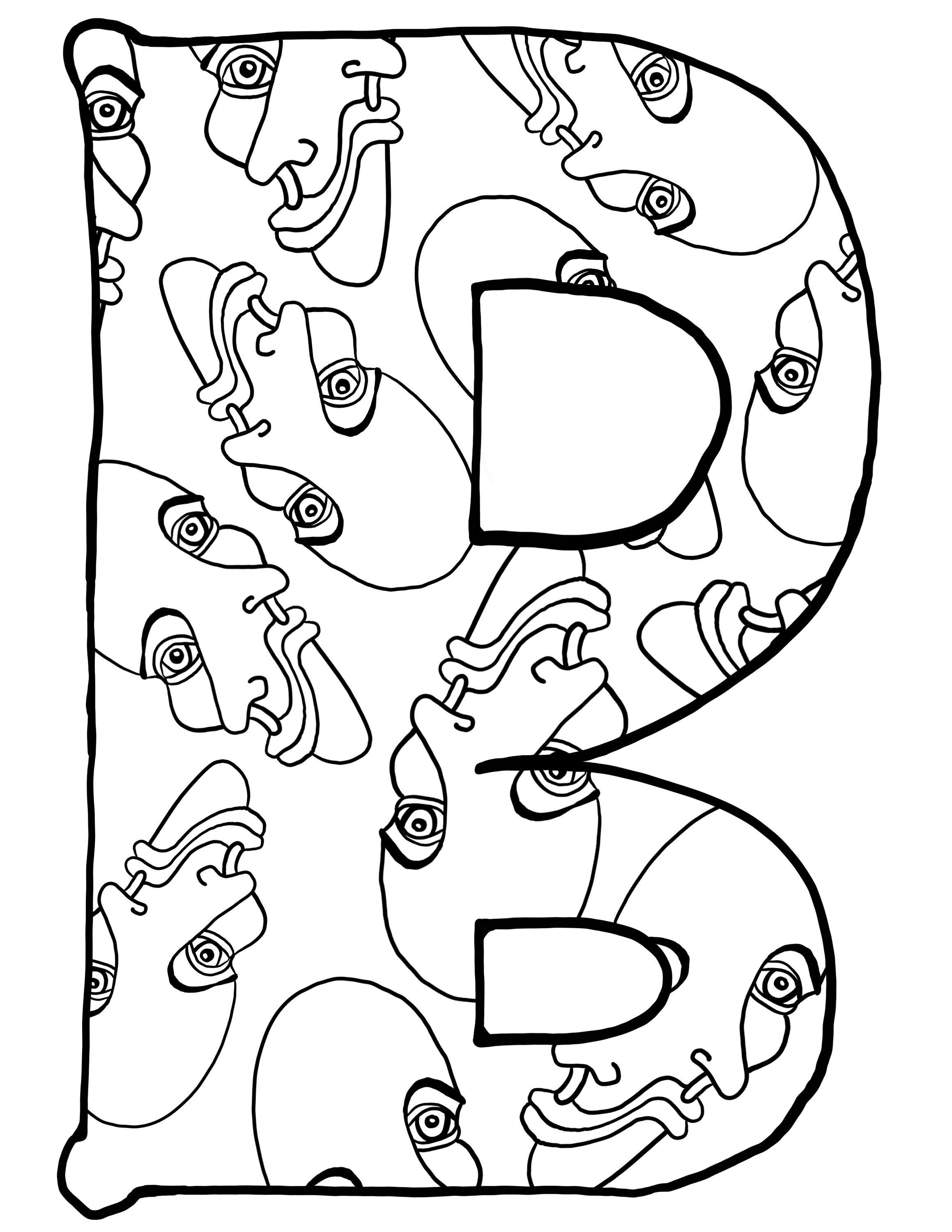 Full Alphabet Coloring Sheets Featuring Surreal Faces. Print and Color ...