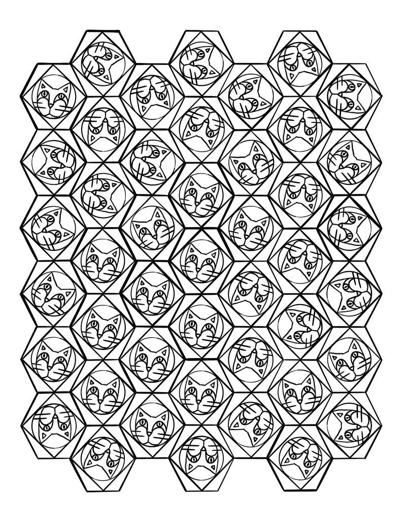 Hexicats Geometric Cats Coloring Sheet - Etsy