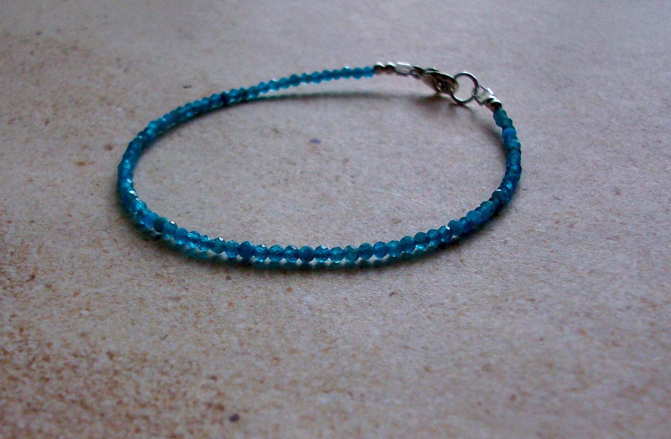 AAA Apatite Bracelet 2mm Neon Faceted Blue Gemstone Delicate Bracelet ...