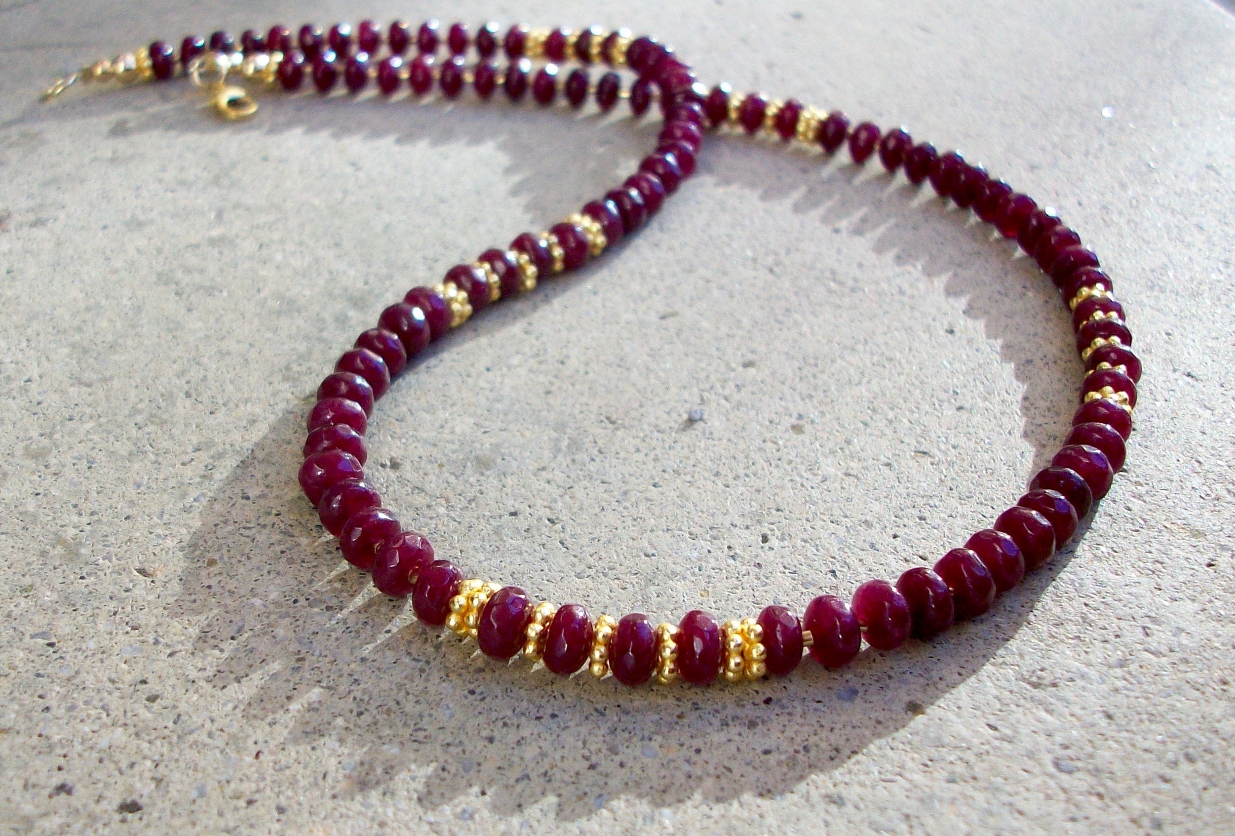 Ruby Necklace Choker Gold Ruby Necklace GF Faceted Cherry Dark Red ...