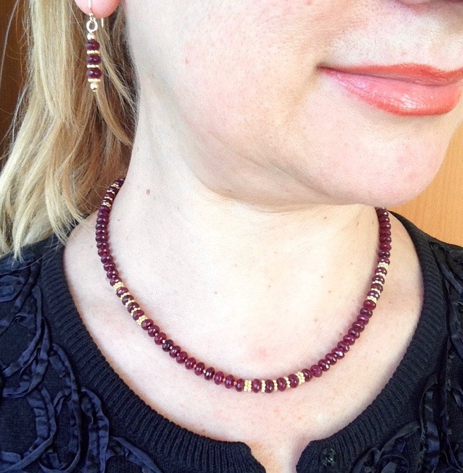Ruby Necklace Choker Gold Ruby Necklace GF Faceted Cherry Dark - Etsy