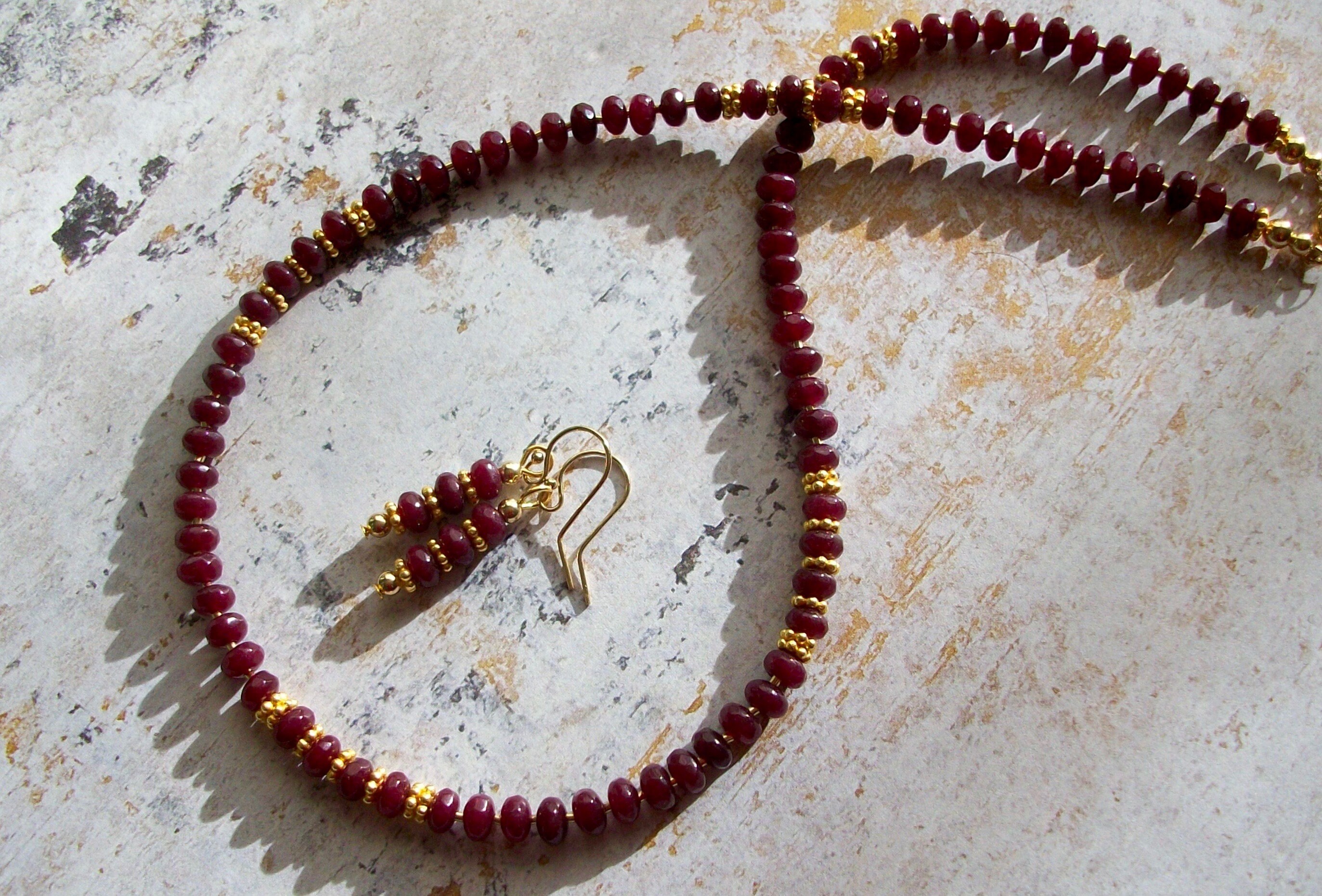 Ruby Necklace Choker Gold Ruby Necklace GF Faceted Cherry Dark Red ...