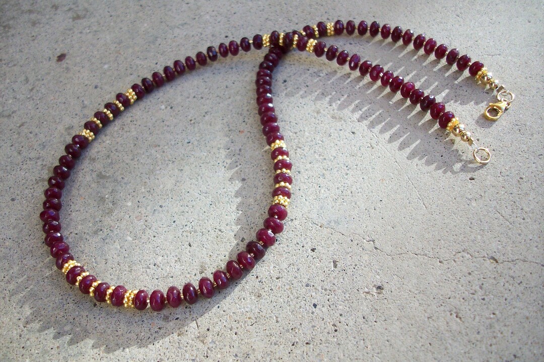Ruby Necklace Choker Gold Ruby Necklace GF Faceted Cherry Dark Red ...