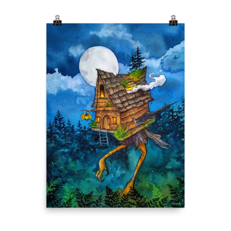Baba Yaga Watercolor Illustration Poster - Etsy