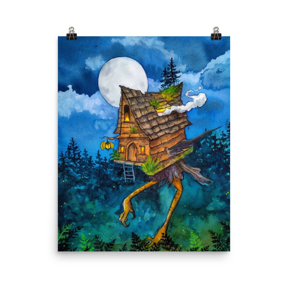 Baba Yaga Watercolor Illustration Poster - Etsy