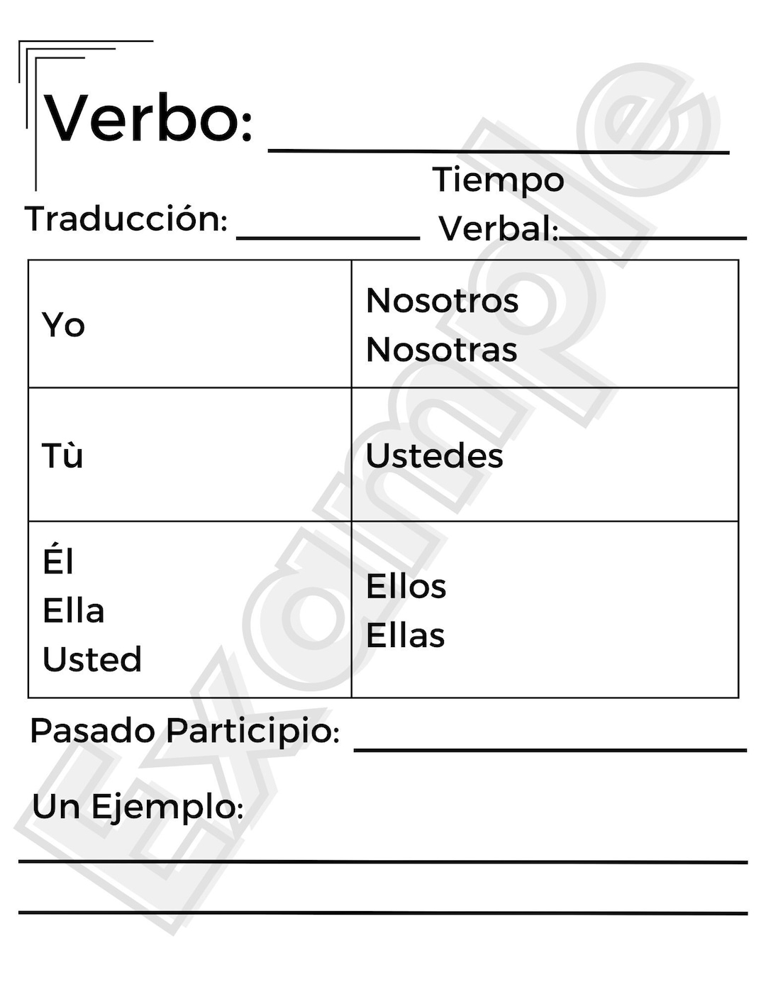 Hoja de trabajo imprimible de conjugación de verbos en español - Etsy ...