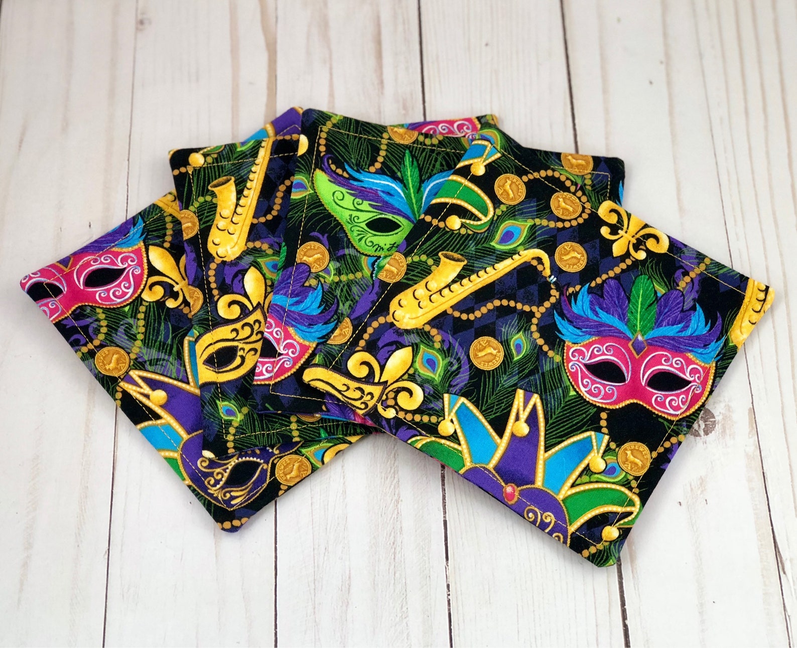 Mardi Gras Fabric Coaster Set | Etsy