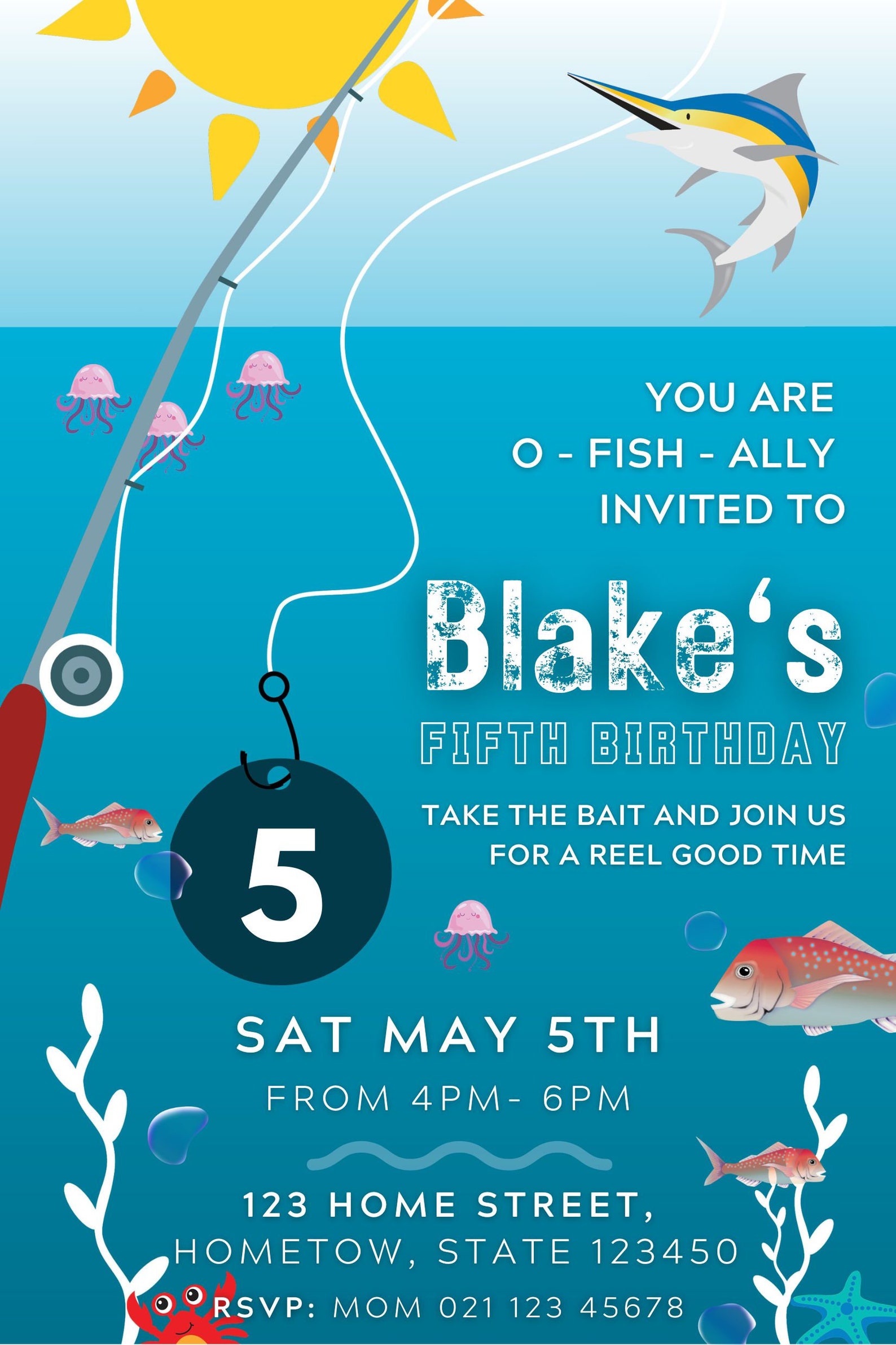 Fishing Invite - DIY Canva Birthday Party Invitation, Digital Download ...