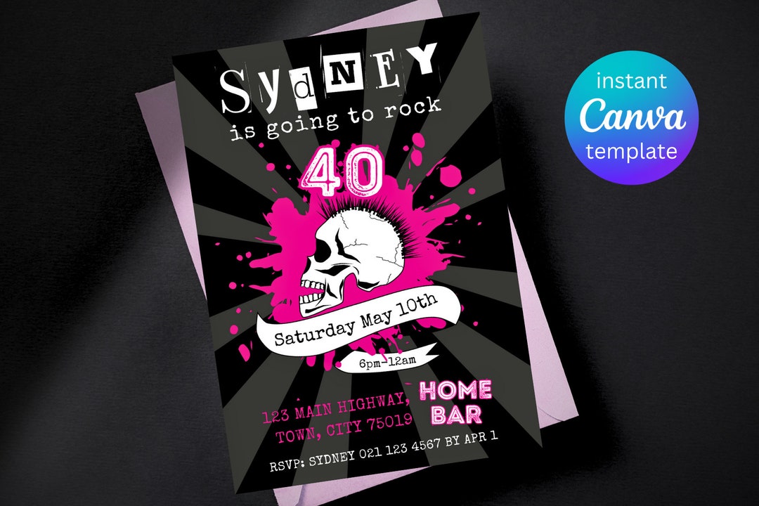 Rockstar Invitation, DIY Canva Invitation - Punk Rock Party Invite - Etsy