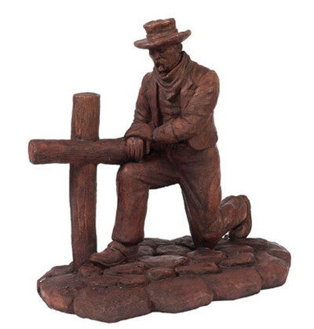 Solid Rock Stoneworks Kneeling Cowboy at Cross- 19in Tall- Walnut - Etsy