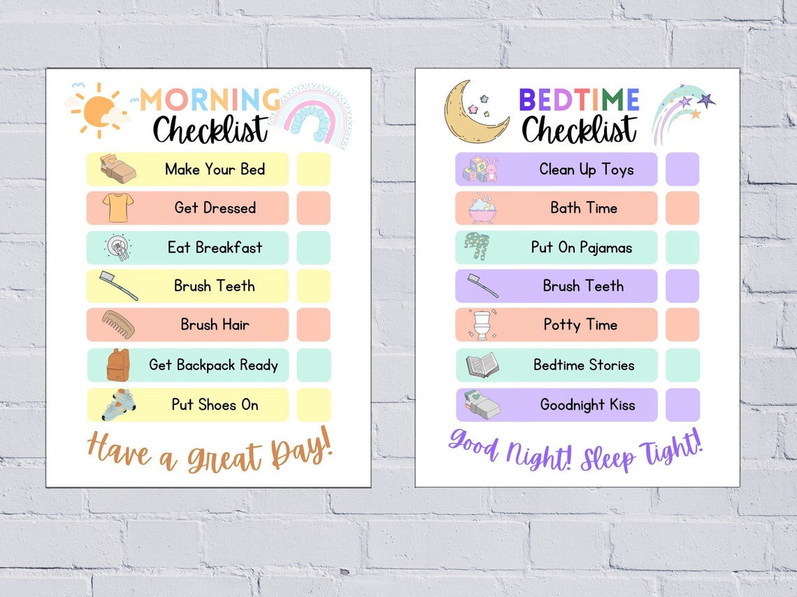 Kids Morning/bedtime Checklist Printable Chore Chart Kid - Etsy
