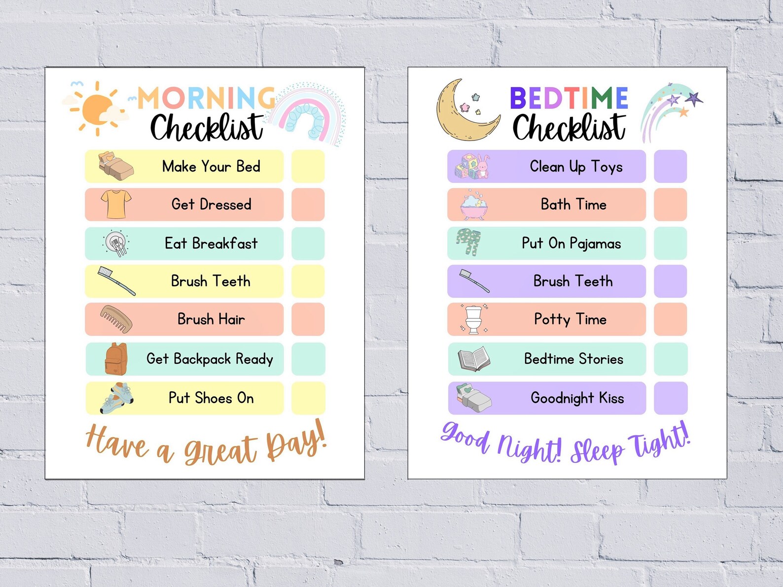Kids Morning/bedtime Checklist Printable Chore Chart Kid - Etsy