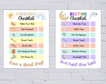 Kids Morning/bedtime Checklist Printable Chore Chart Kid Routine Chart ...