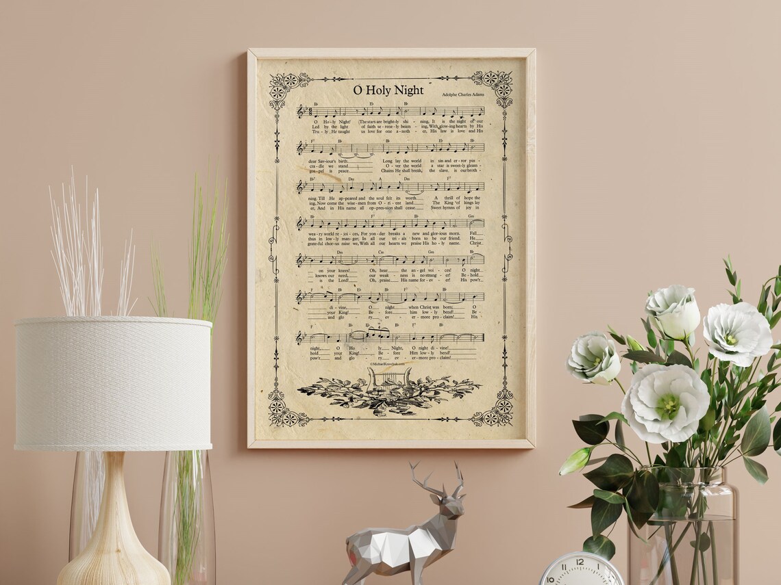 O Holy Night Printable Christmas Hymn Vintage Carol Instant - Etsy