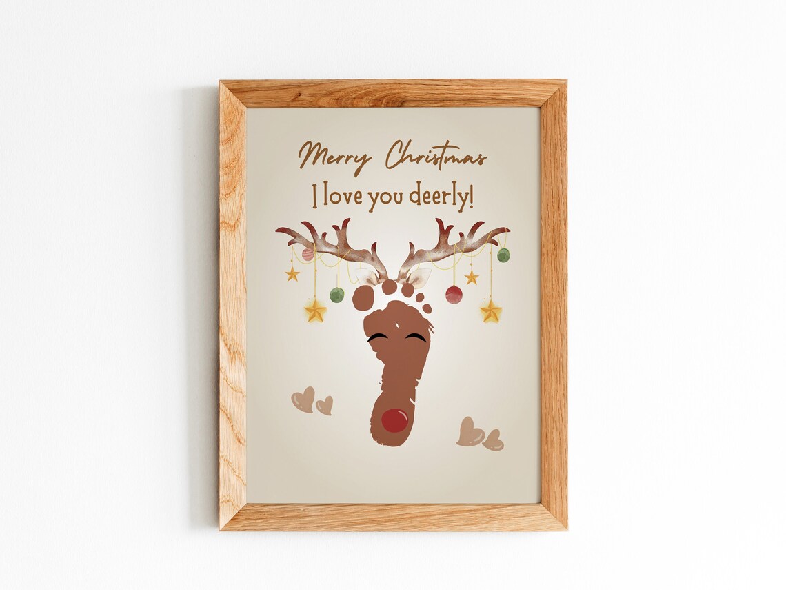 Christmas Footprint Reindeer / Xmas Handprint Footprint Art - Etsy