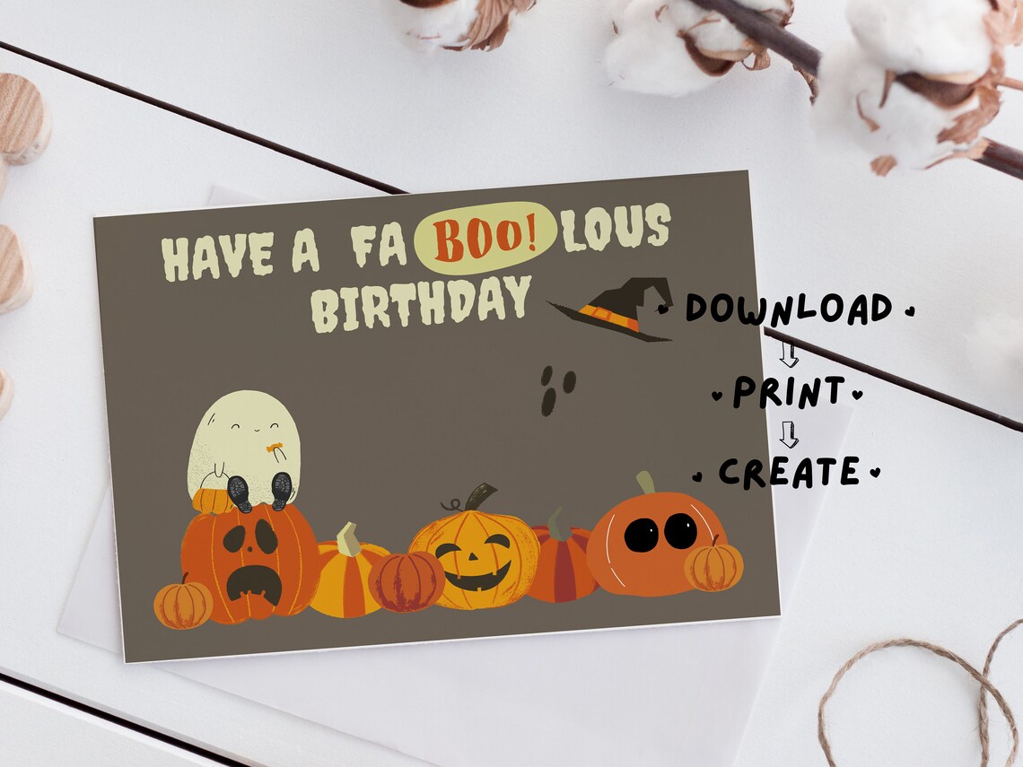 Have a Fa-boo-lous Birthday / Halloween Handprint Card / - Etsy