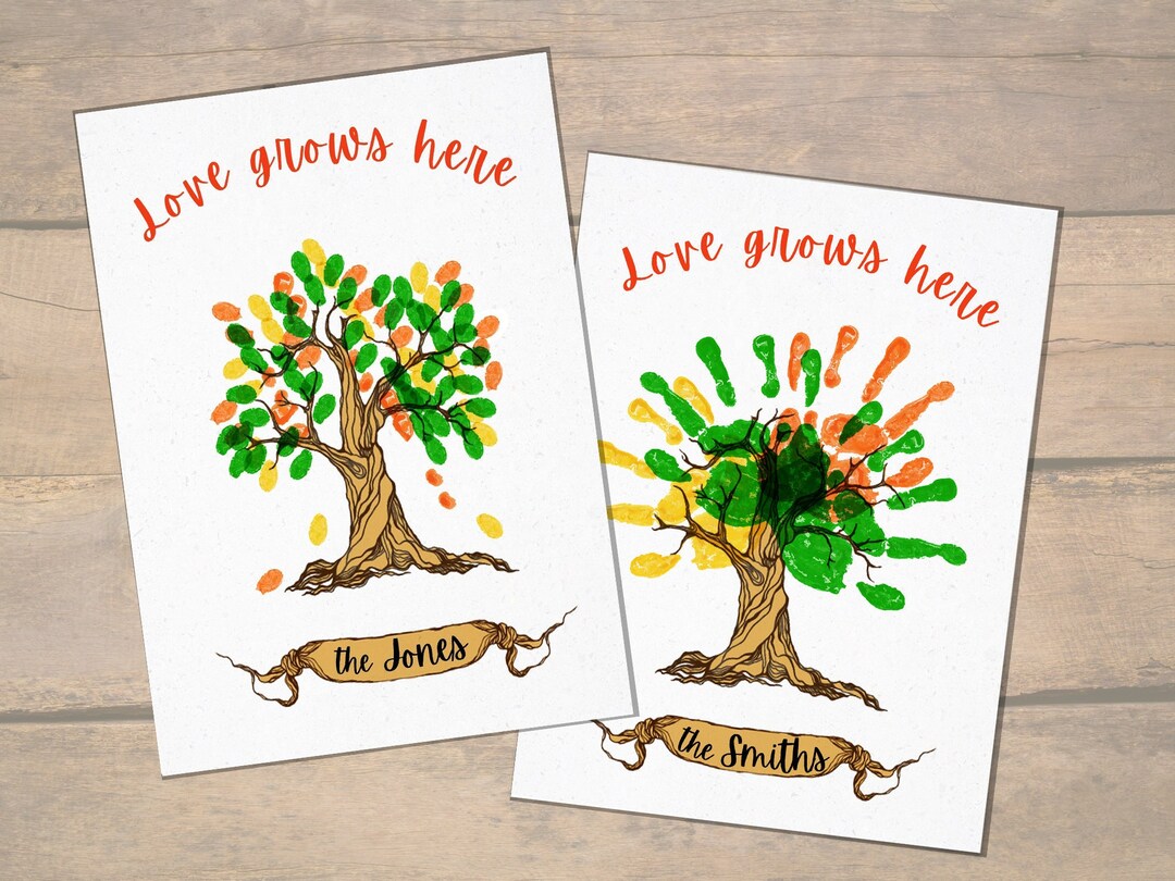 Family Fingerprint Tree Keepsake / Love Grows Here / Tree Handprint ...