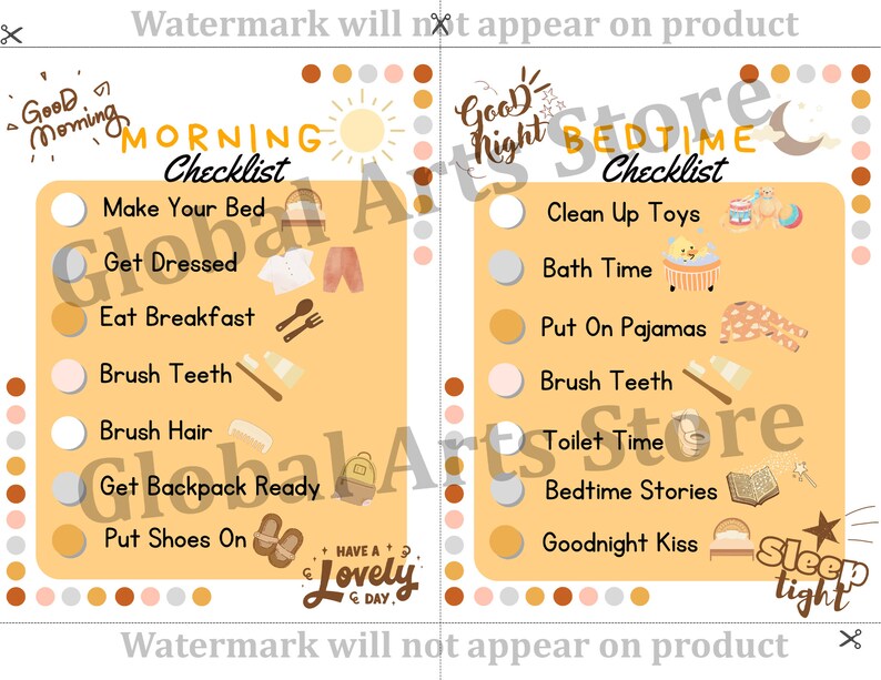 Kids Morning/bedtime Checklist Printable / Chore Chart / Kid - Etsy