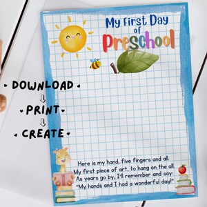 My 1st First Day Preschool Handprint / Kindergarten Pre-k Daycare Pre ...