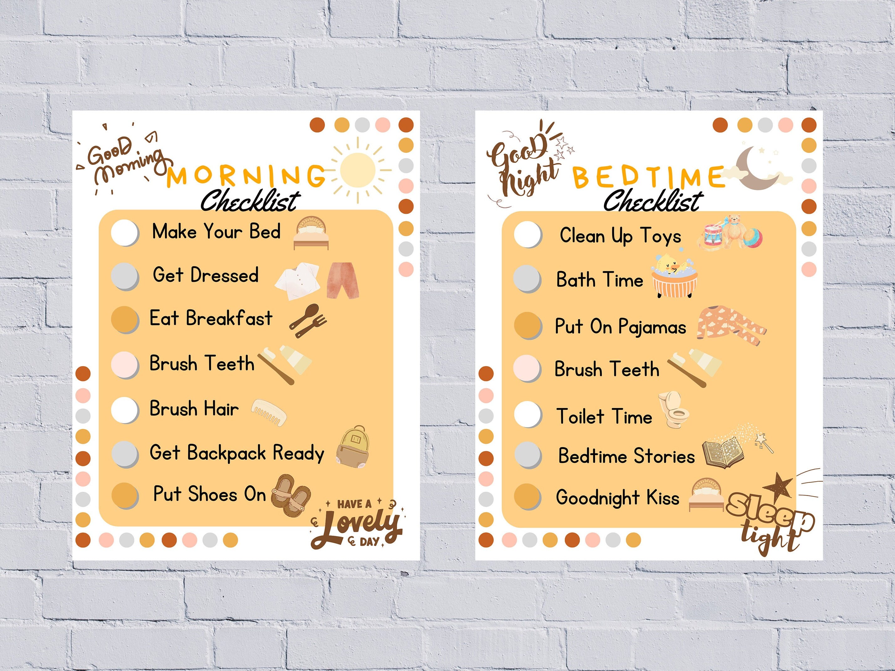 Kids Morning/bedtime Checklist Printable / Chore Chart / Kid - Etsy