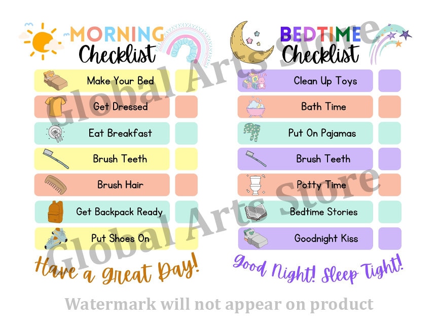 Kids Morning/bedtime Checklist Printable Chore Chart Kid - Etsy