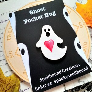 Ghost Pocket Hug, Handpainted Wooden Ghost With Red Heart, Spooky ...