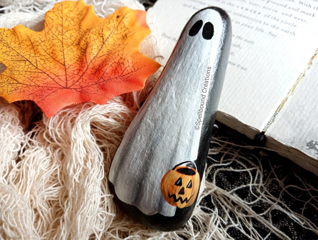 Trick or Treat Ghost, Painted Rock Art, Pebble, Halloween Gift, Spooky ...