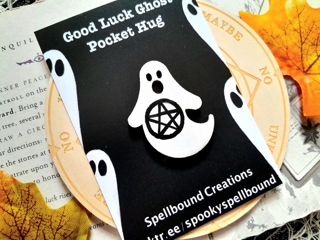 Good Luck Ghost Pocket Hug, Handpainted Wooden Ghost, Pentagram, Spooky ...