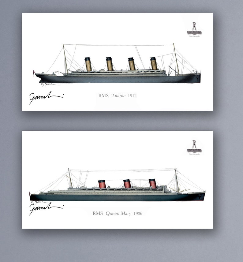 Artist Signed RMS Titanic and RMS Queen Mary Prints by Tony Fernandes ...