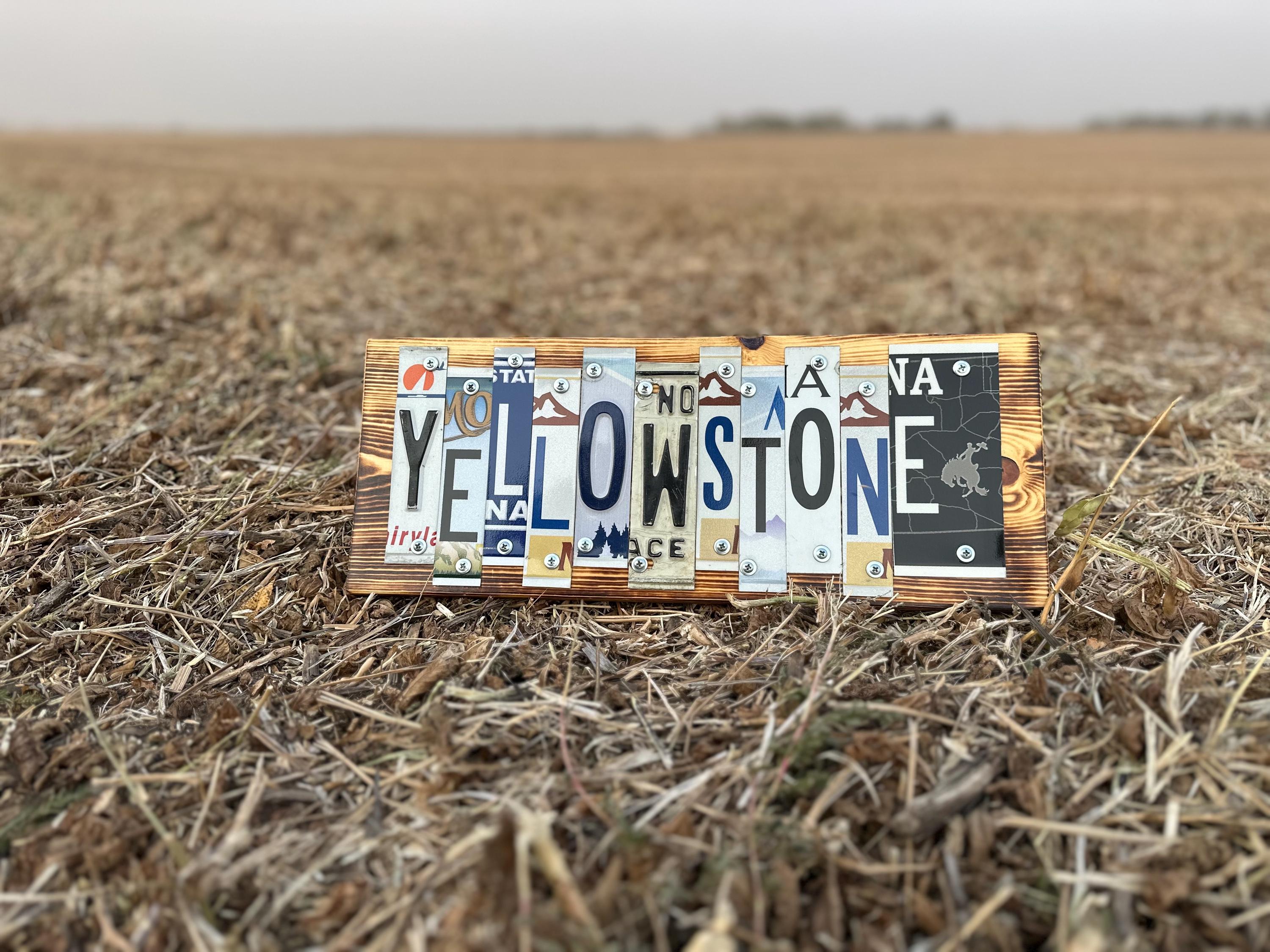 Yellowstone License Plate Sign: Recycled Metal Art on Burnt Wood - Etsy
