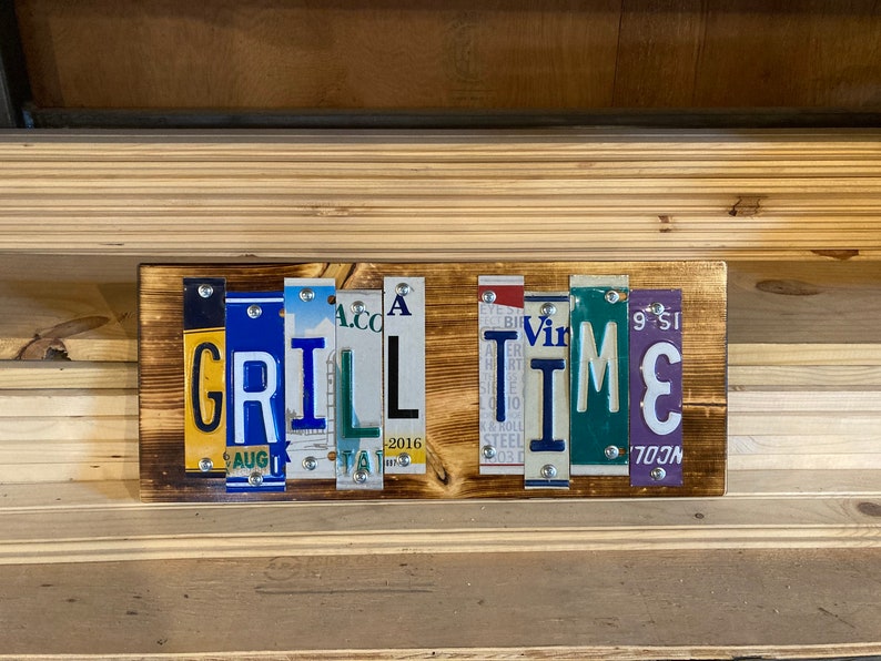 Grill Time License Plate Art Sign: Recycled Metal BBQ Decor - Etsy