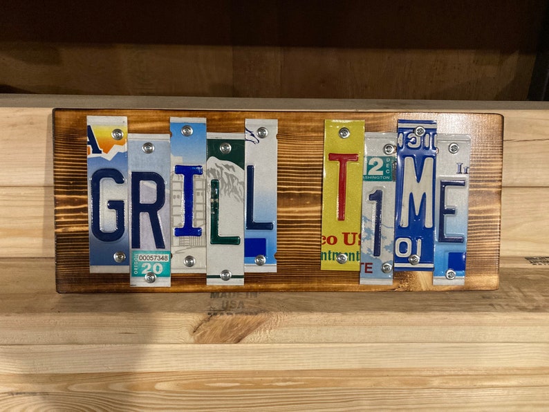 Grill Time License Plate Art Sign: Recycled Metal BBQ Decor - Etsy