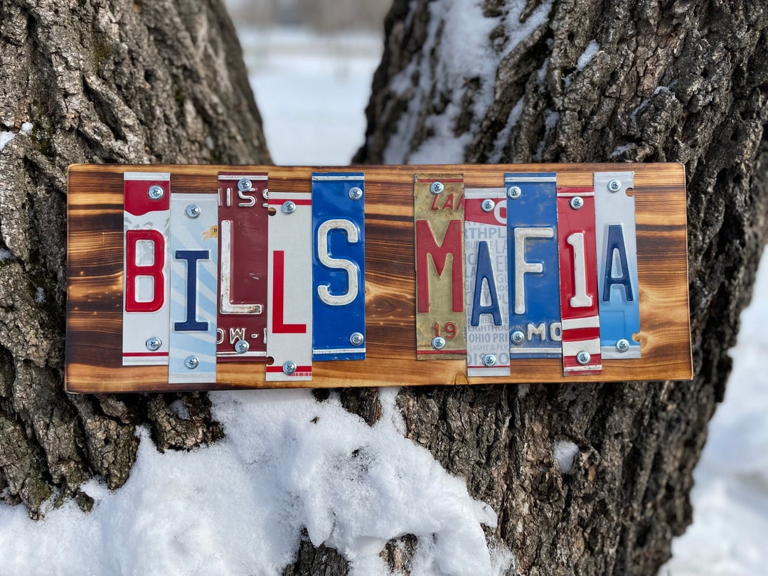 BILLS MAFIA License Plate Sign: Recycled Plates on Burnt Wood - Etsy