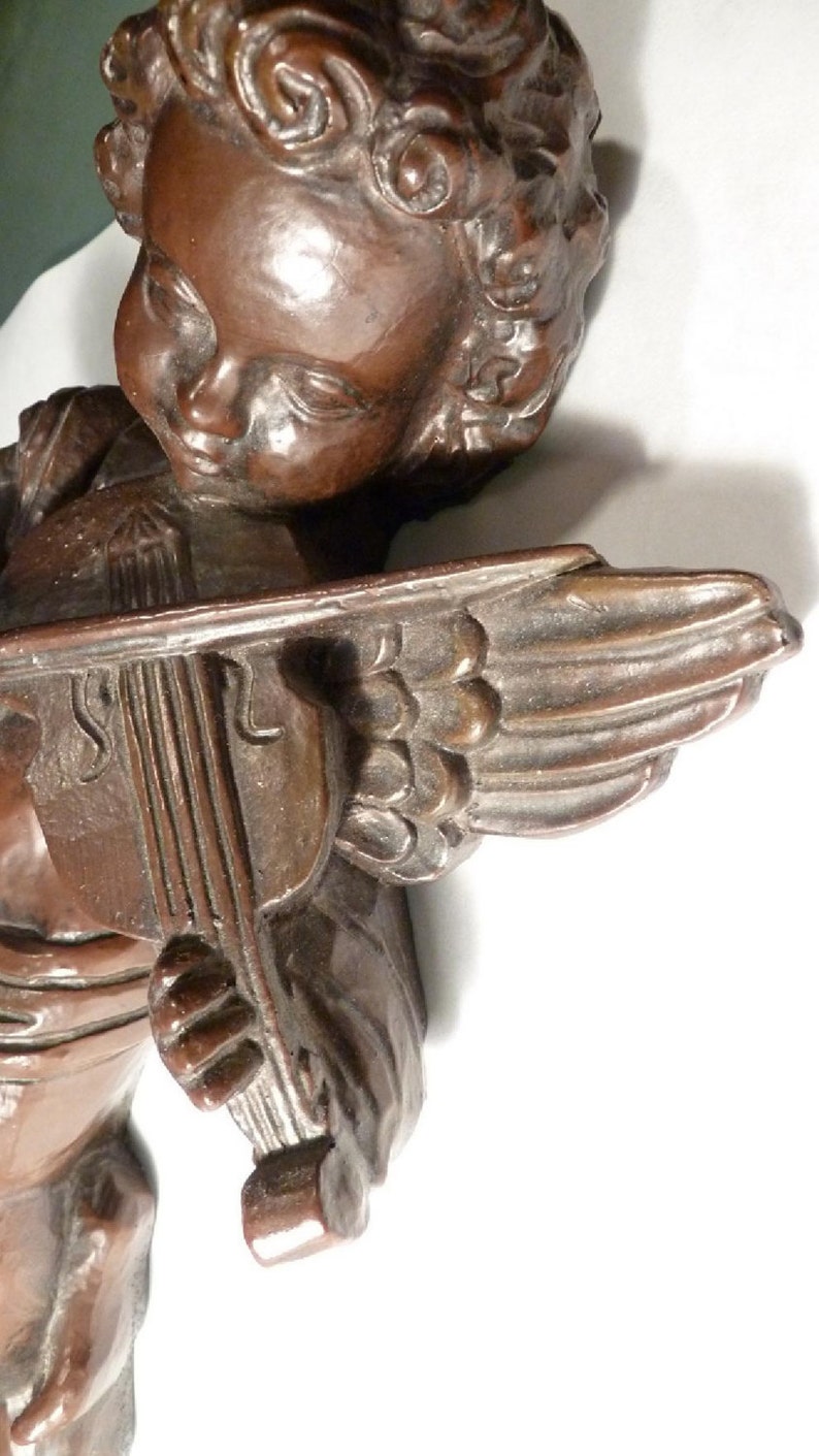 Cherub Playing Violin Painted Bronze Wall Hanging - Etsy