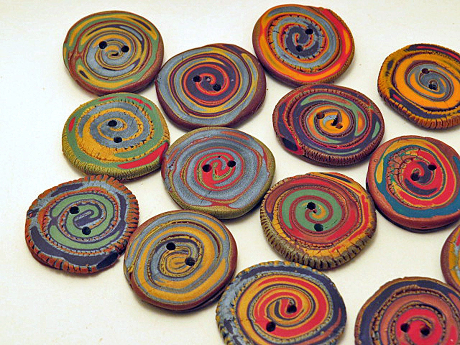 Buttons. Spiral Buttons With Random Multi-coloured Patterns. Unique ...