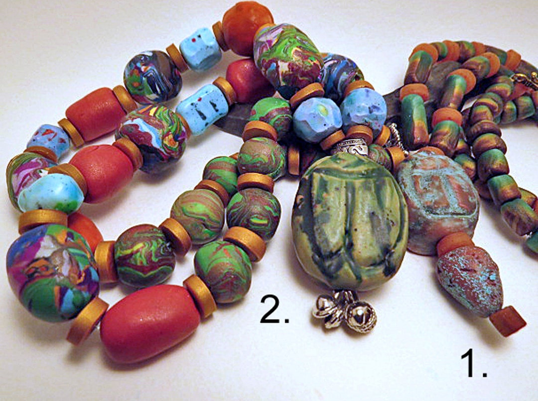 Beaded Necklace. Scarab Beetle Beads Focus Beads in Two Styles. Unique ...