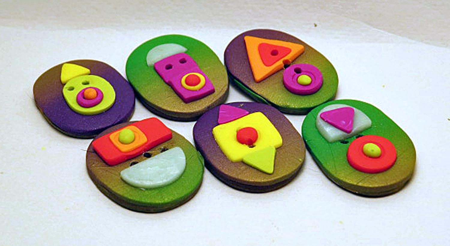 Buttons. Fun Colourful Oval Buttons. Brightly Patterned Unique Buttons ...