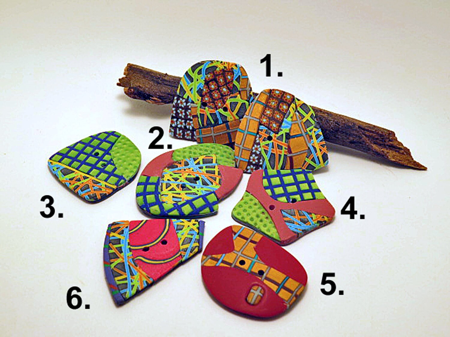 Buttons. Large Collaged Pattern Buttons in Unique Shapes. Decorative ...