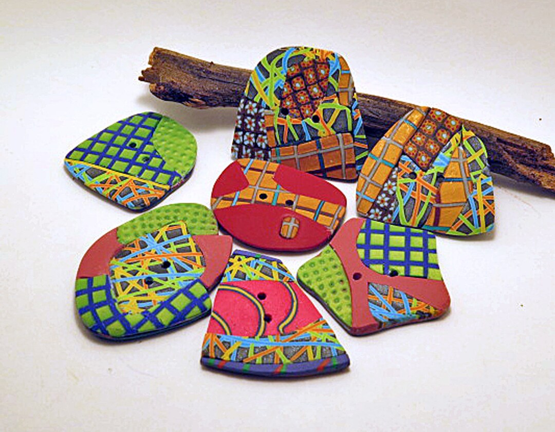 Buttons. Large Collaged Pattern Buttons in Unique Shapes. Decorative ...