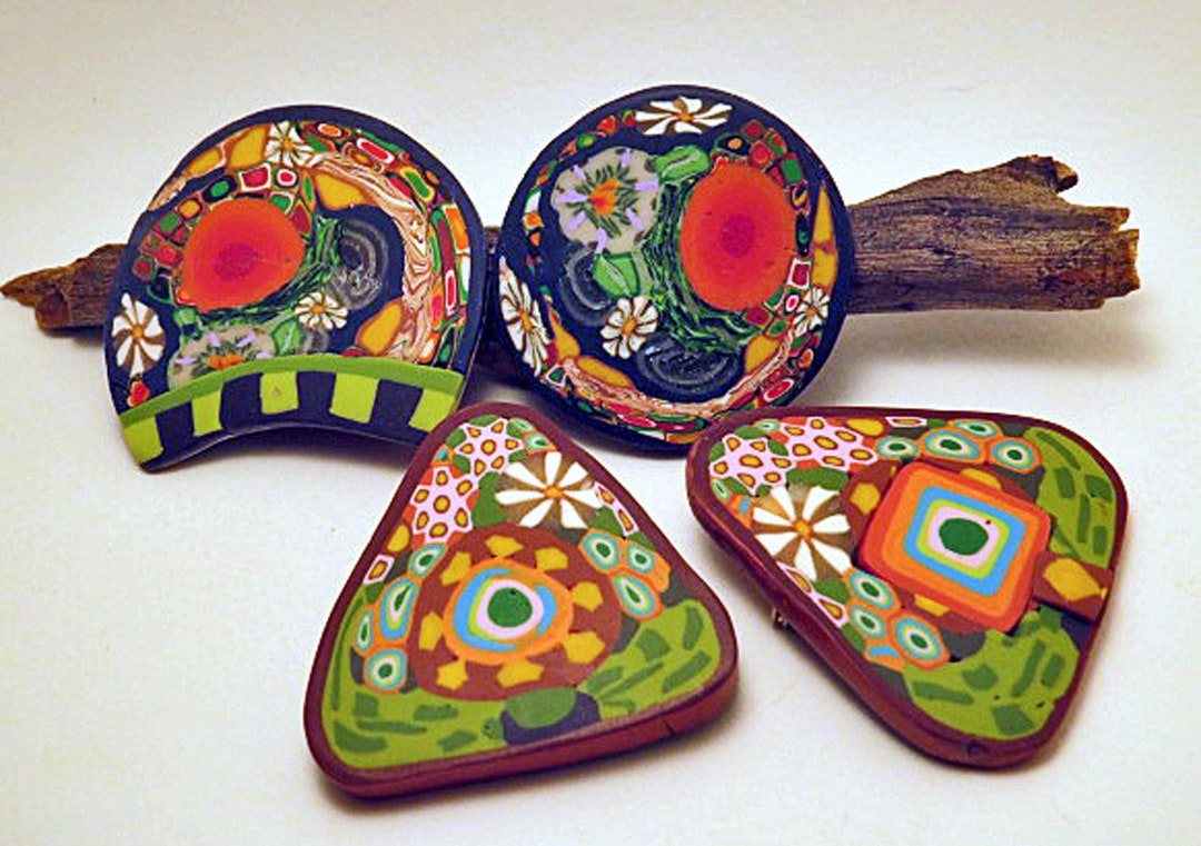 Brooches. Unique Hand Made Brooches. Bright Flower Brooches. Round and ...