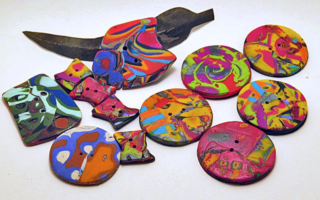 Buttons. Mixed Shape Buttons in Brightly Coloured Patterns. Unique Hand ...