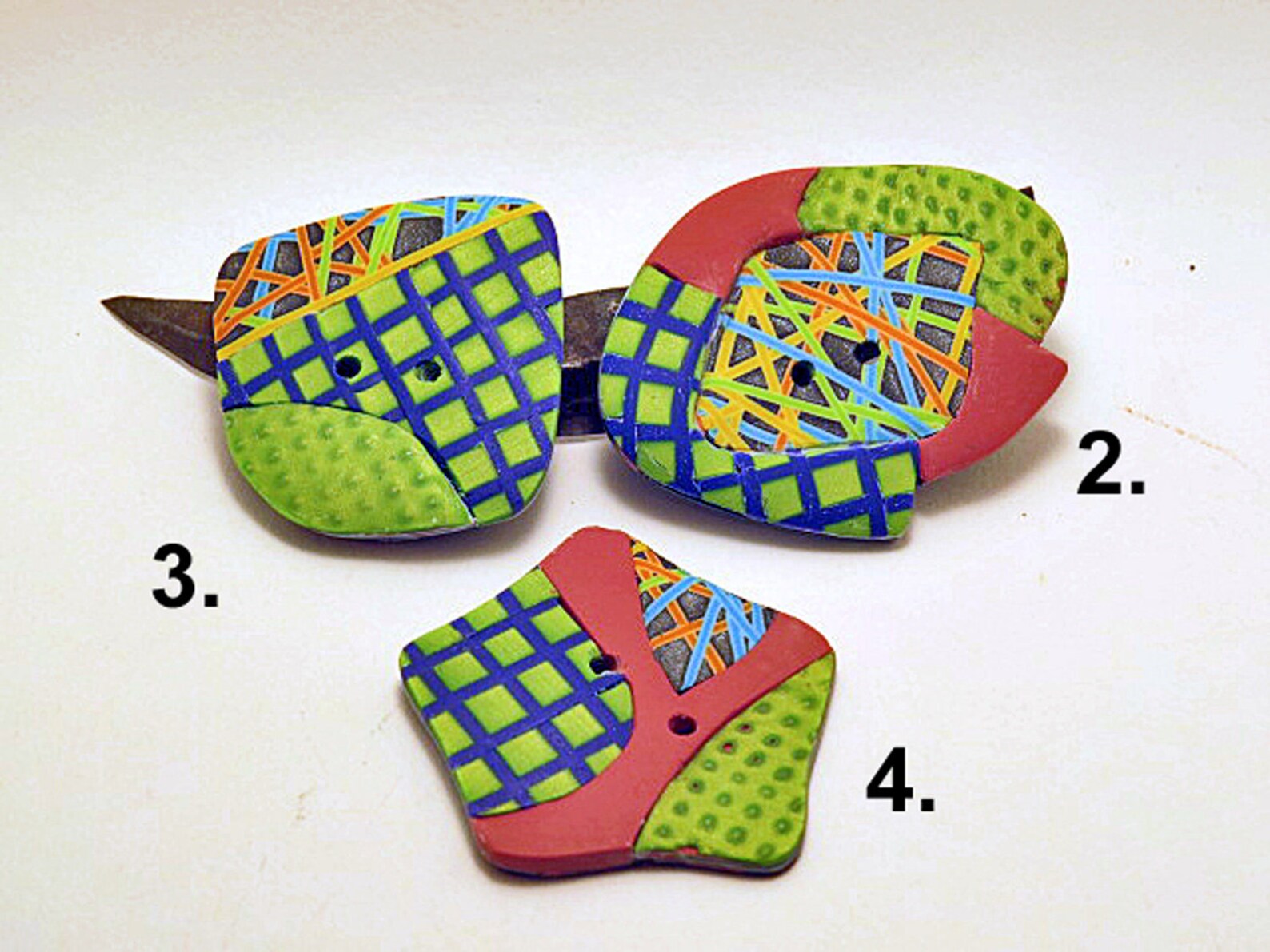 Buttons. Large Collaged Pattern Buttons in Unique Shapes. Decorative ...